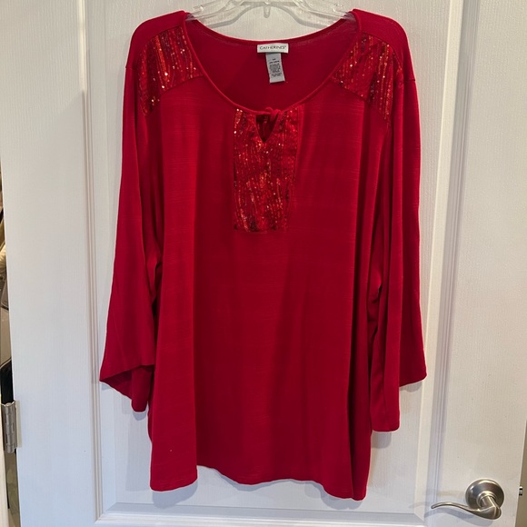 Catherines | Tops | Catherines Plus Size Red Blouse With Sequin Detail ...